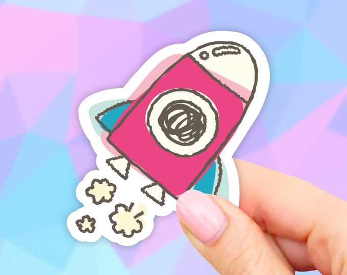 Space Ship Sticker Colorful Waterproof Glossy Vinyl Sticker Cute Gift ...