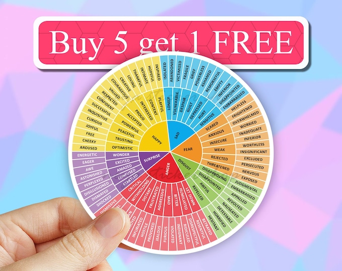 Feelings Wheel Sticker, Emotions Chart Sticker, Therapist Sticker ...