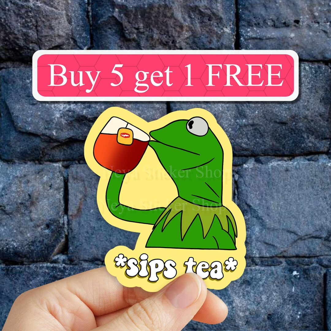 Sips Tea Frog Sticker, Frog Meme Stickers, Funny Laptop Stickers, Funny ...