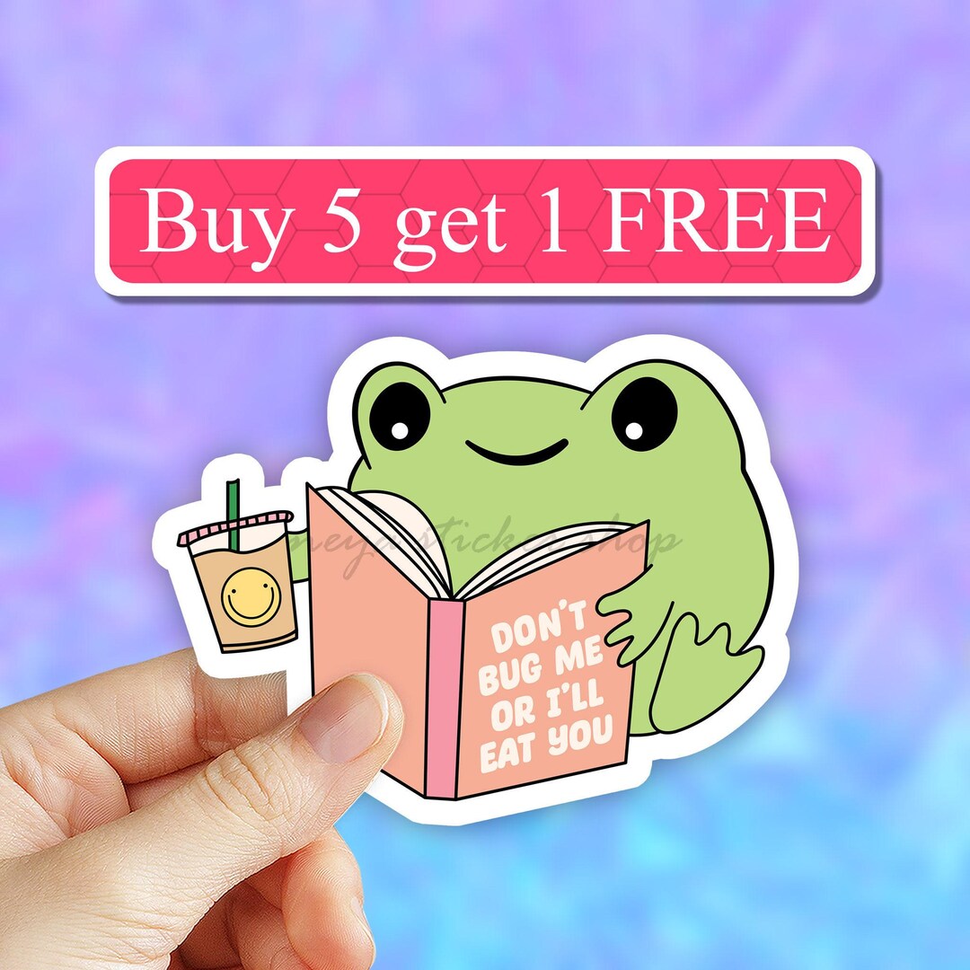 Frog Reading a Book Sticker, Funny Book Stickers, Don't Bug Me Frog ...