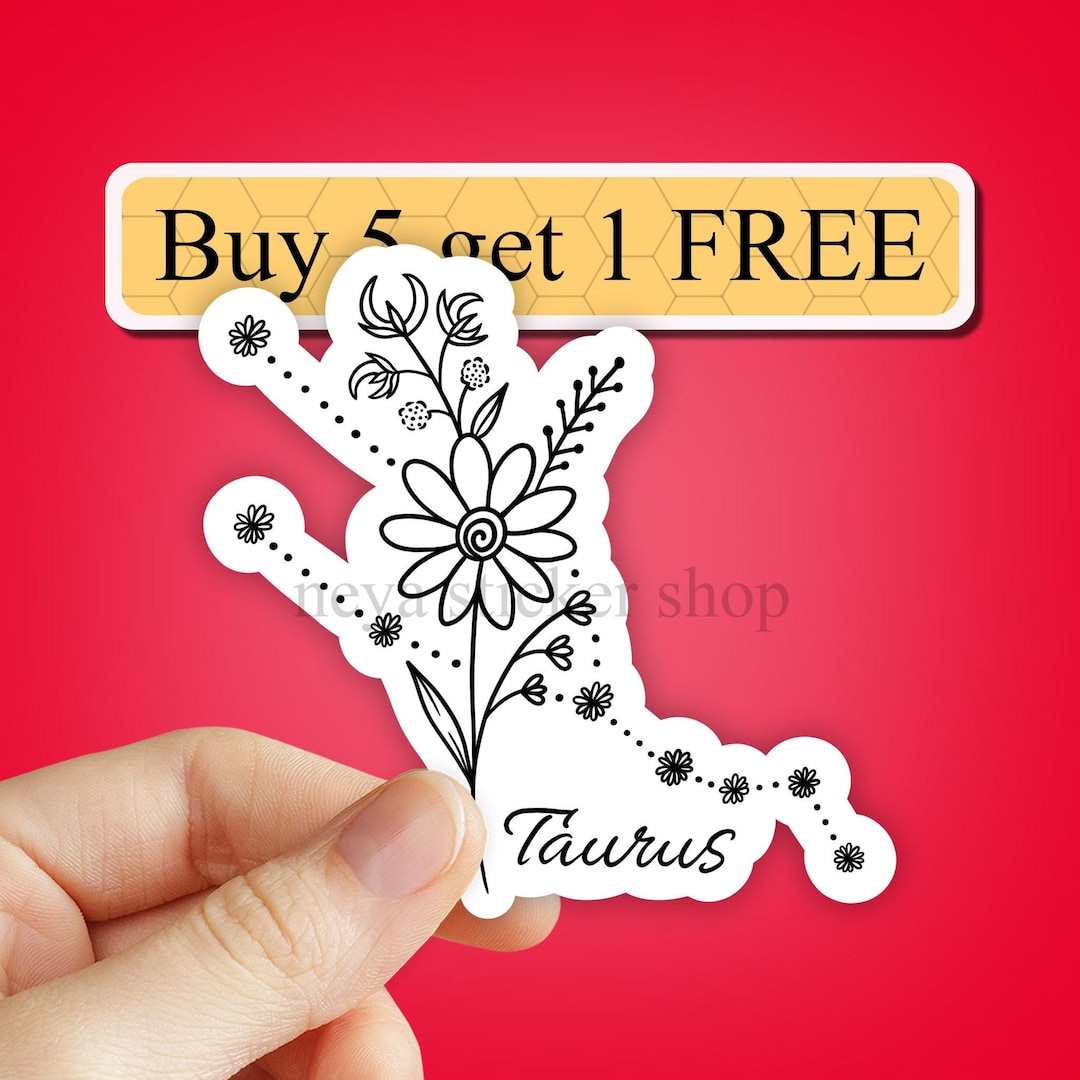 Floral Taurus Sticker, Zodiac Sticker Pack, Constellation Sticker ...