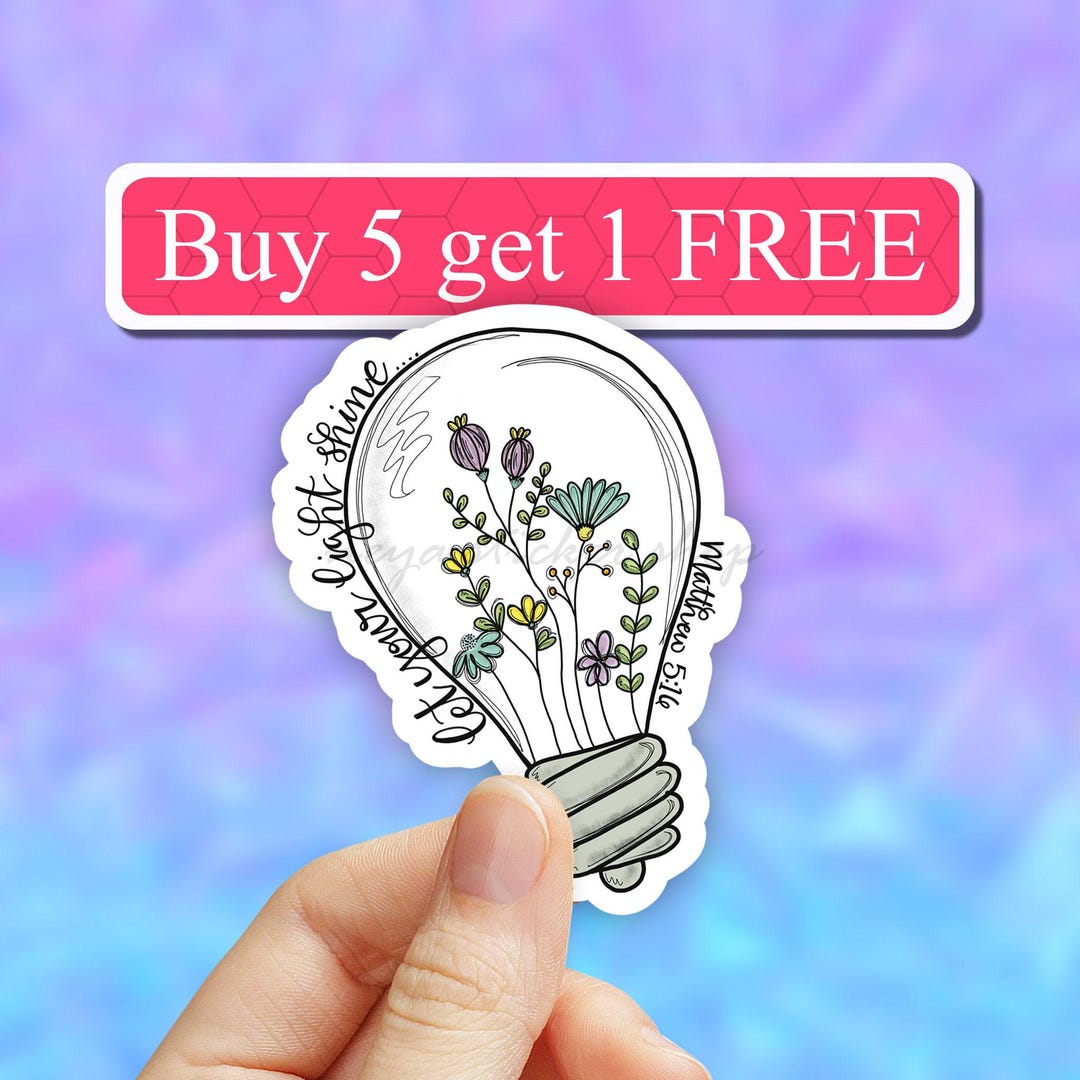 Christian Stickers, Let Your Light Shine Floral Bulb Sticker, Jesus ...