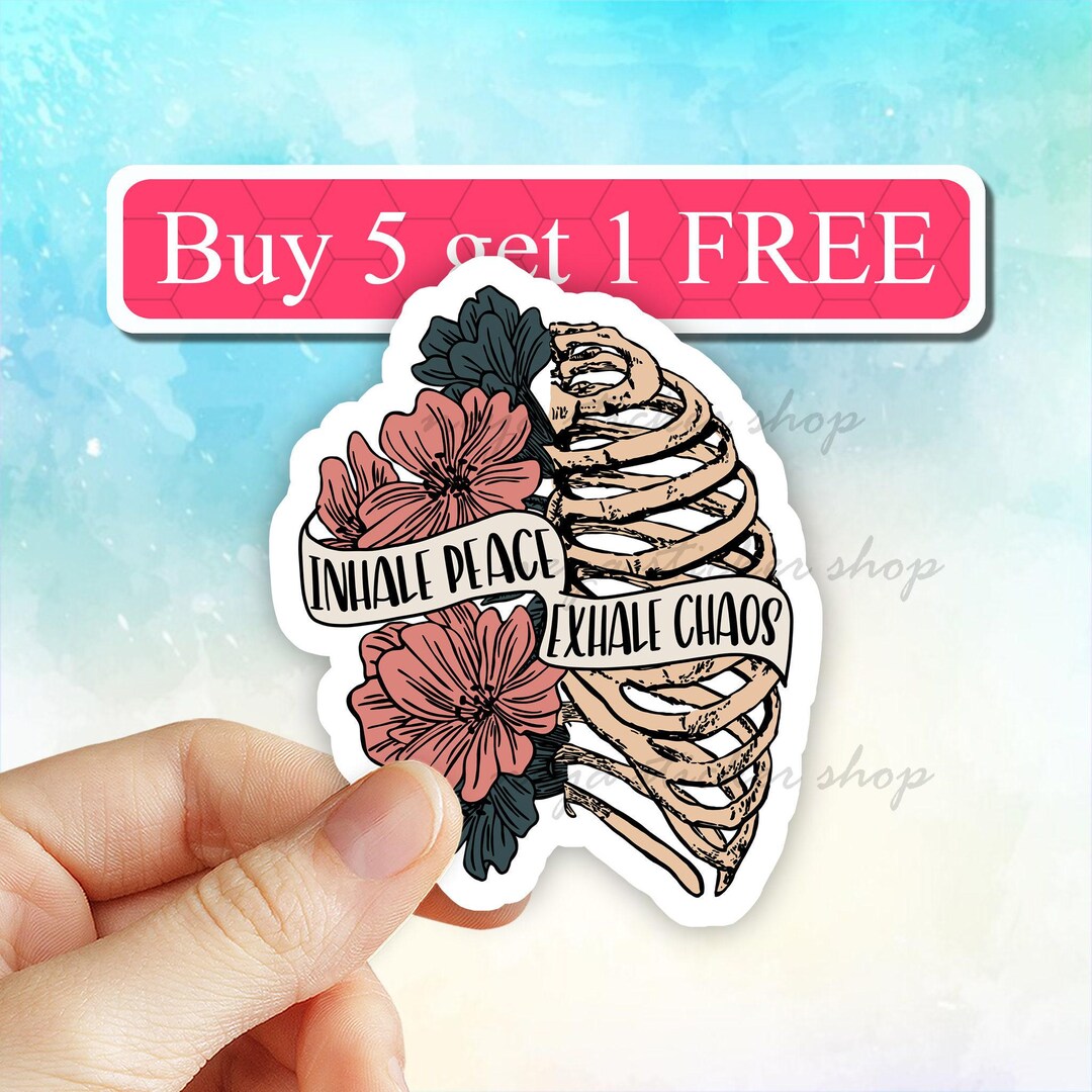 Inhale Peace Exhale Chaos Sticker, Flower Skull Sticker, Motivational ...