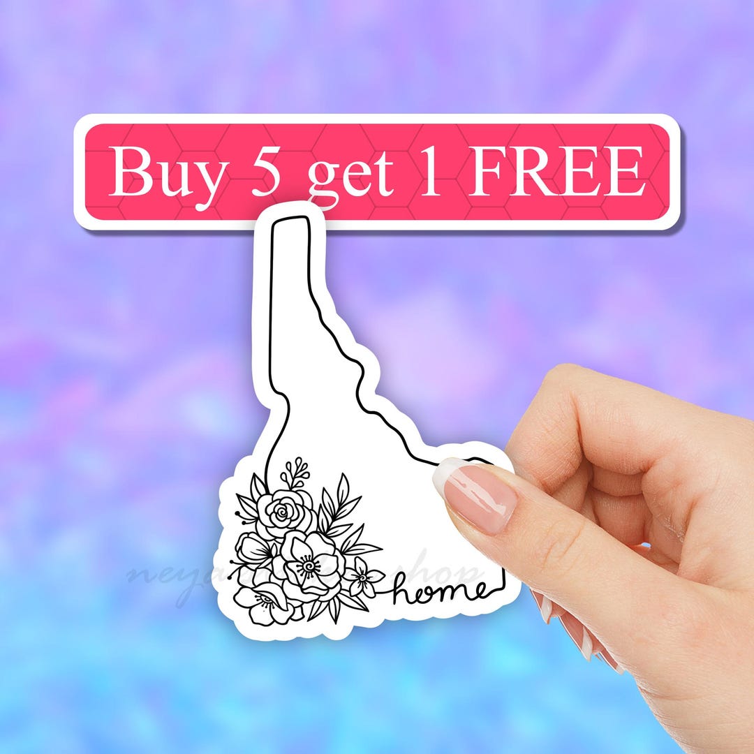 Idaho State Sticker, Floral States Map, Water Bottle Stickers, State ...