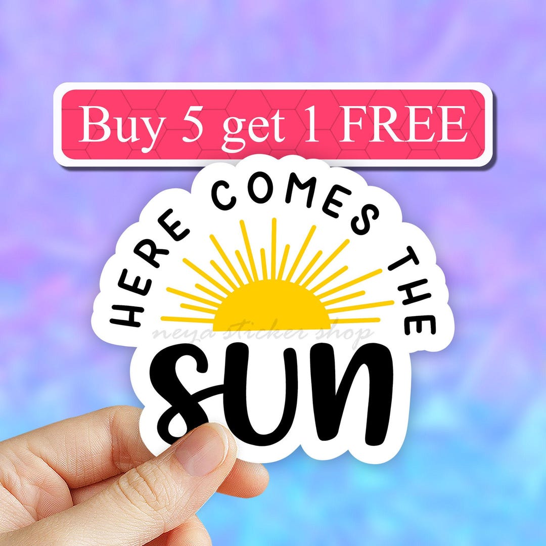 Here Comes the Sun Sticker, Yellow Aesthetic Stickers, Sun Stickers ...