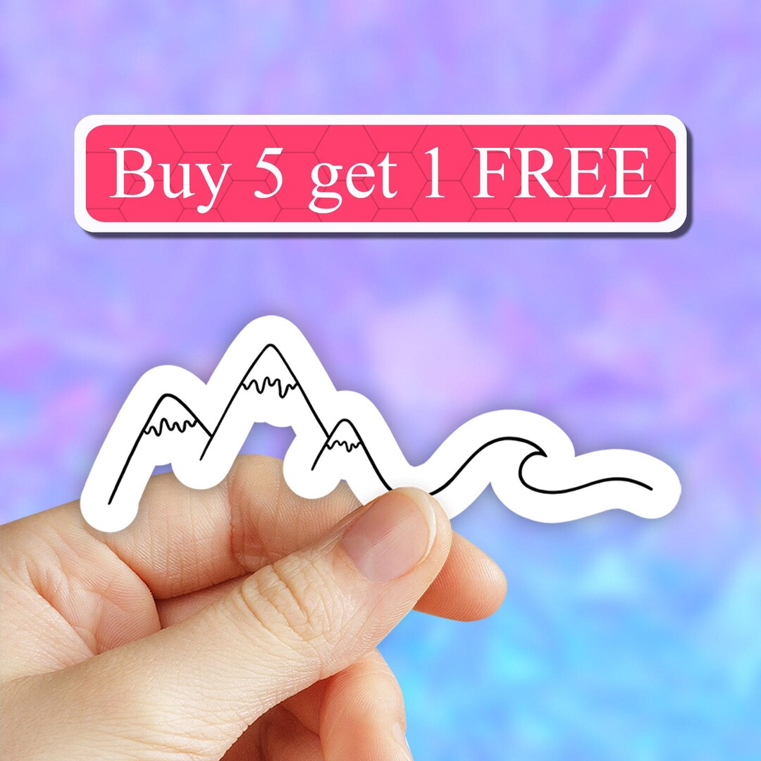Wave Mountain Sticker, Hand Drawn Laptop Decal, VSCO Stickers ...