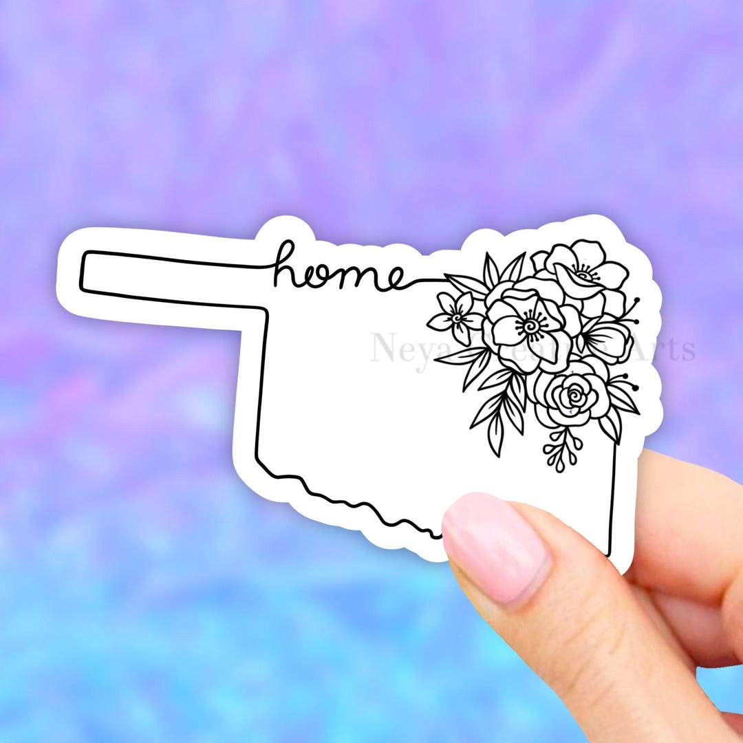 Oklahoma State Sticker, Floral States Map, Water Bottle Stickers, State ...
