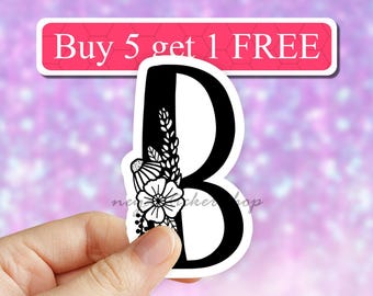 Floral Letter B Monogram Initial Vinyl Sticker - Etsy