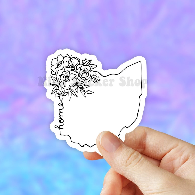 Ohio State Sticker, Floral States Map, USA Map Laptop Sticker ...