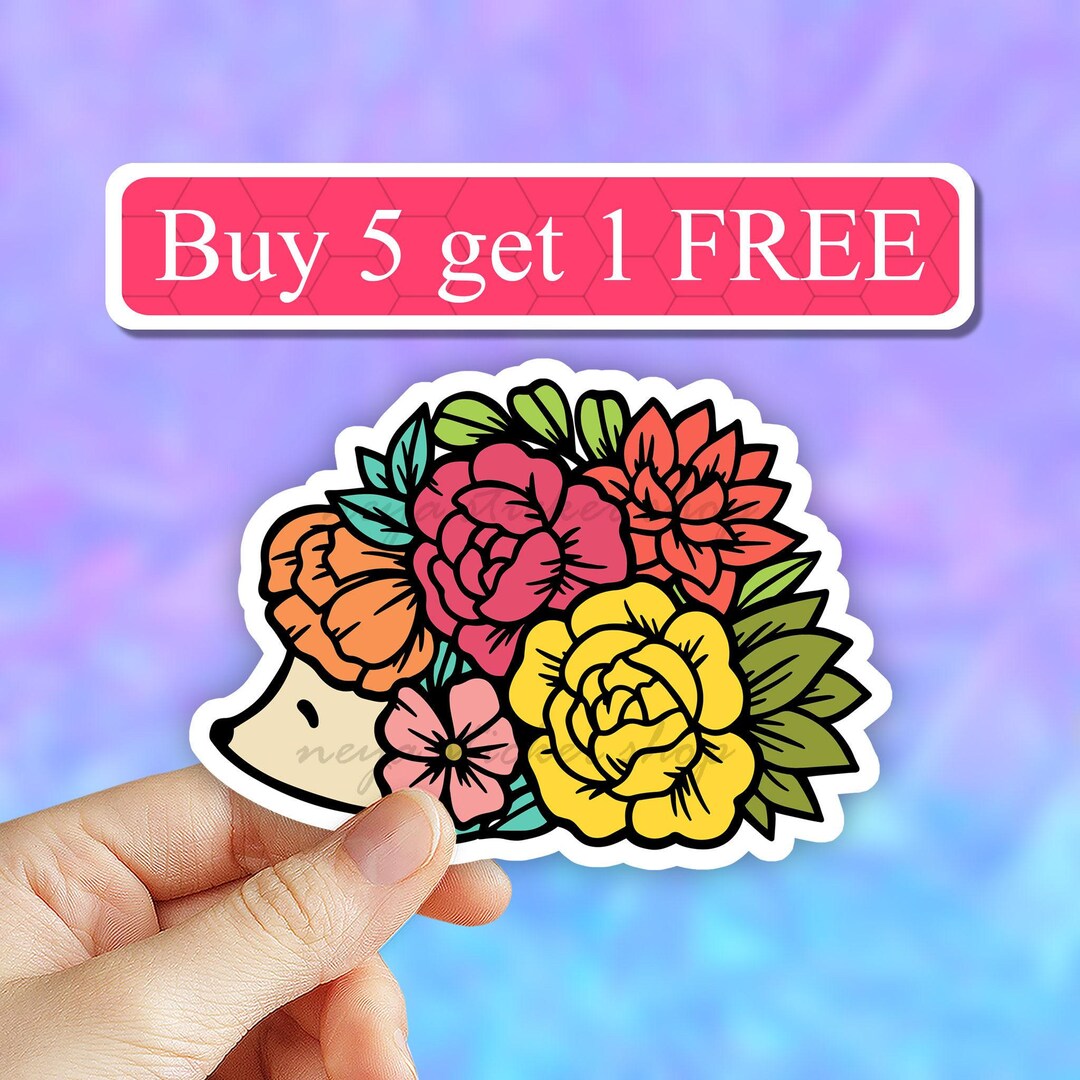 Cute Floral Hedgehog Sticker, Hedgehog Decal, Laptop Stickers, Animal ...
