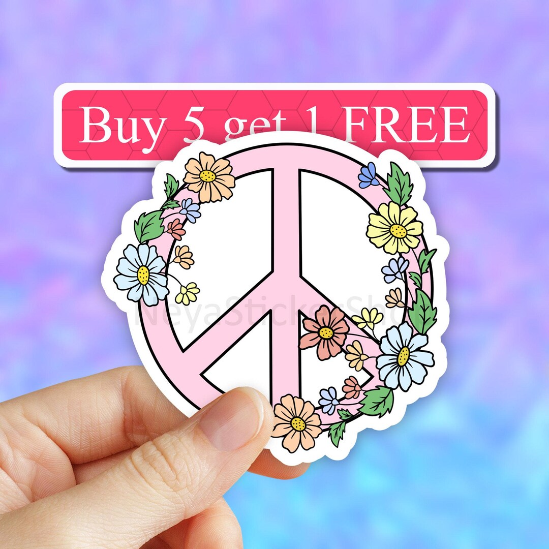 Floral Peace Sign Sticker, Peace Sign Sticker, Inspirational Stickers ...