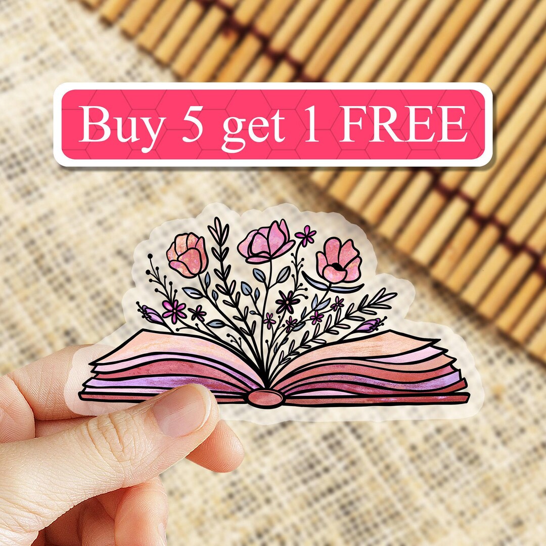 Clear Floral Open Book Sticker, Book Stickers, Trending Stickers ...