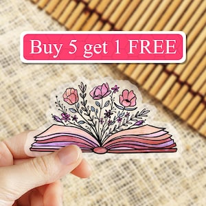 Clear Floral Open Book Sticker, Book Stickers, Trending Stickers ...