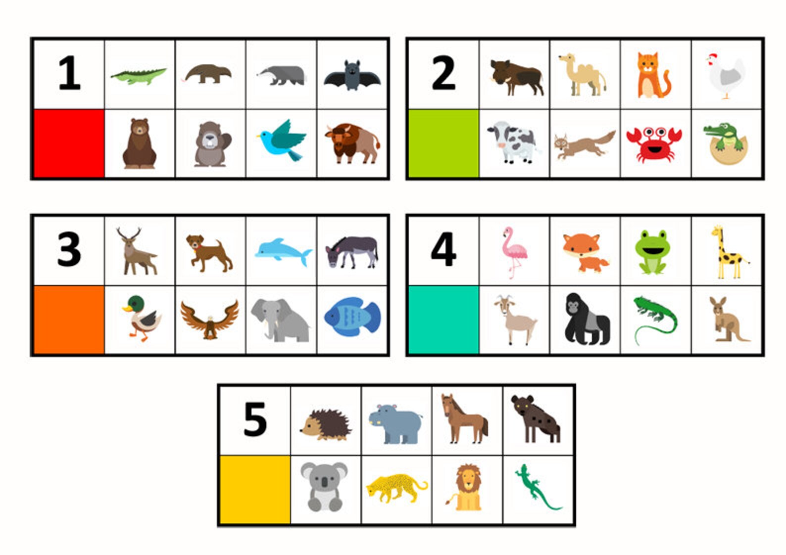 Animal Bingo 10 Unique Printable Bingo Cards Animal Game - Etsy