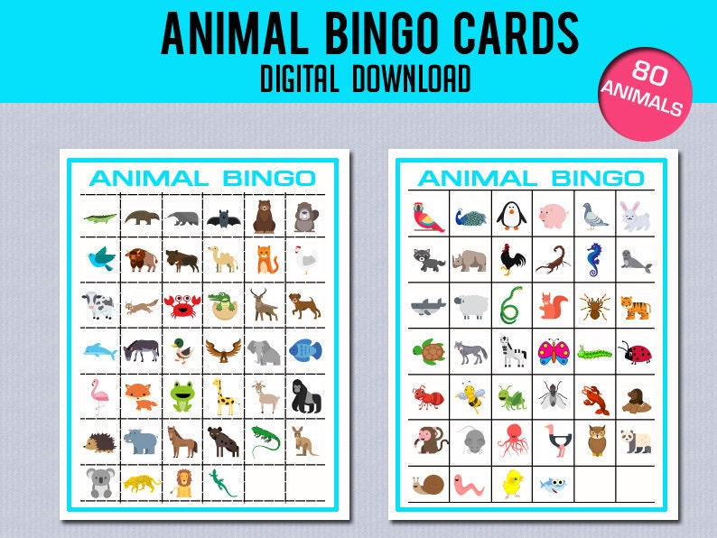 Animal Bingo, 10 Unique Printable Bingo Cards, Animal Game, Summer ...