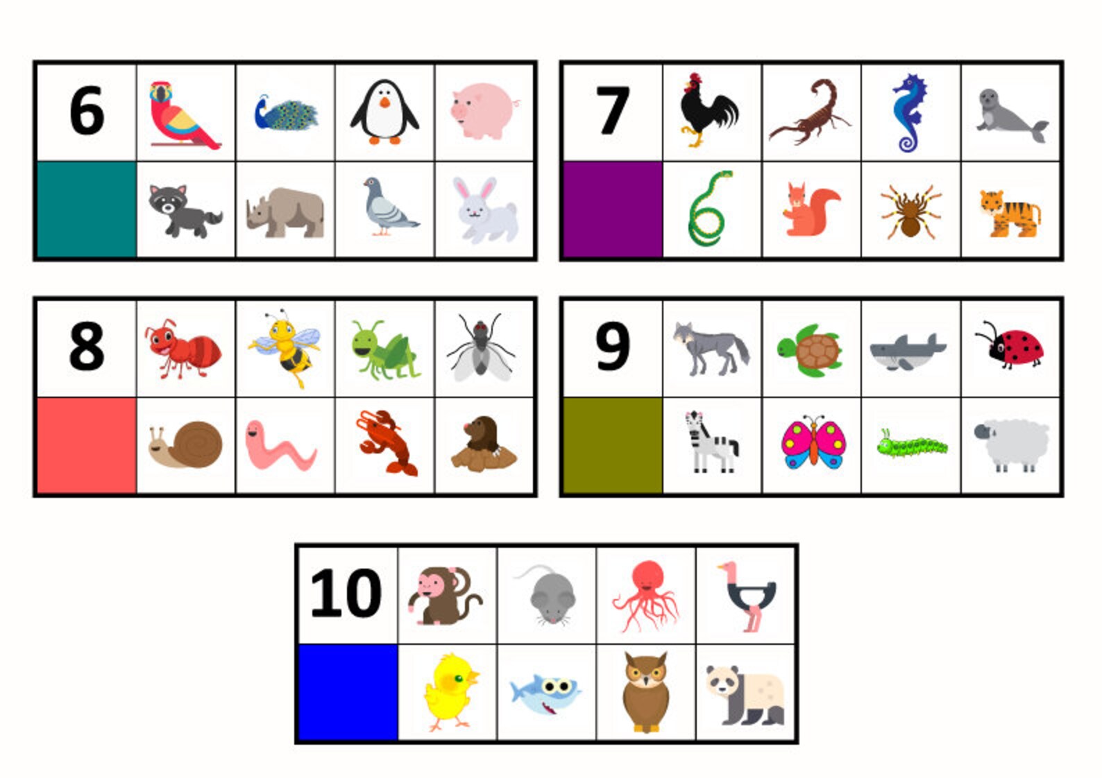 Animal Bingo, 10 Unique Printable Bingo Cards, Animal Game, Summer ...