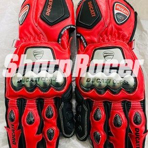 DUCATI CORSE Motorbike Racing Leather Gloves Top Grain Cowhide Leather ...