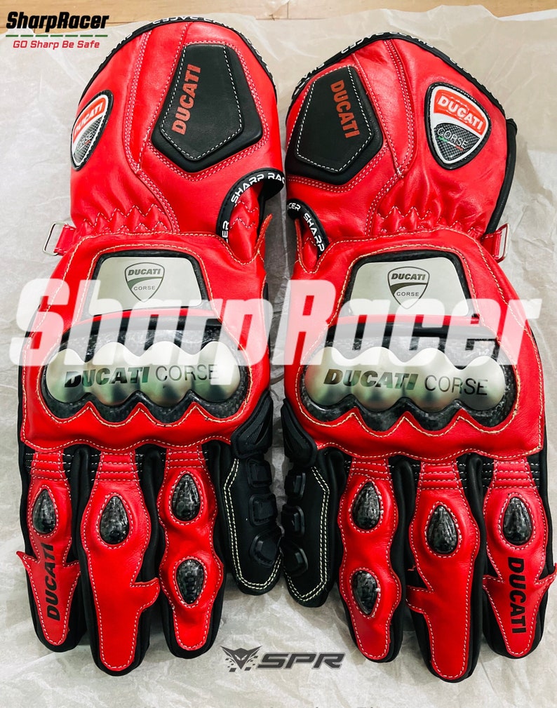 DUCATI CORSE Motorbike Racing Leather Gloves Top Grain Cowhide Leather ...