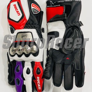 DUCATI CORSE Motorbike Racing Leather Gloves Top Grain Cowhide Leather ...