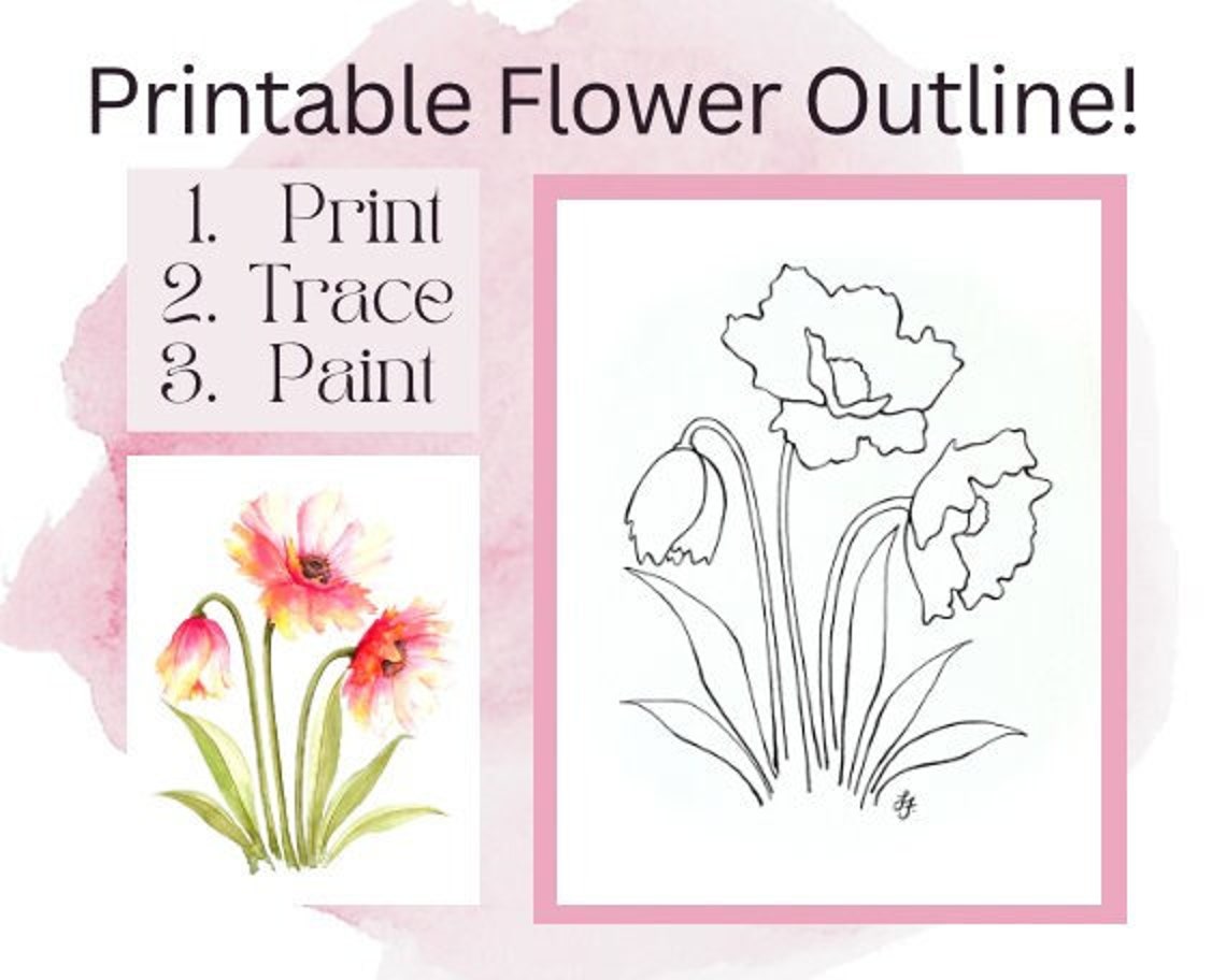 Outline Printable Flower Drawing for Coloring And/or Painting - Etsy