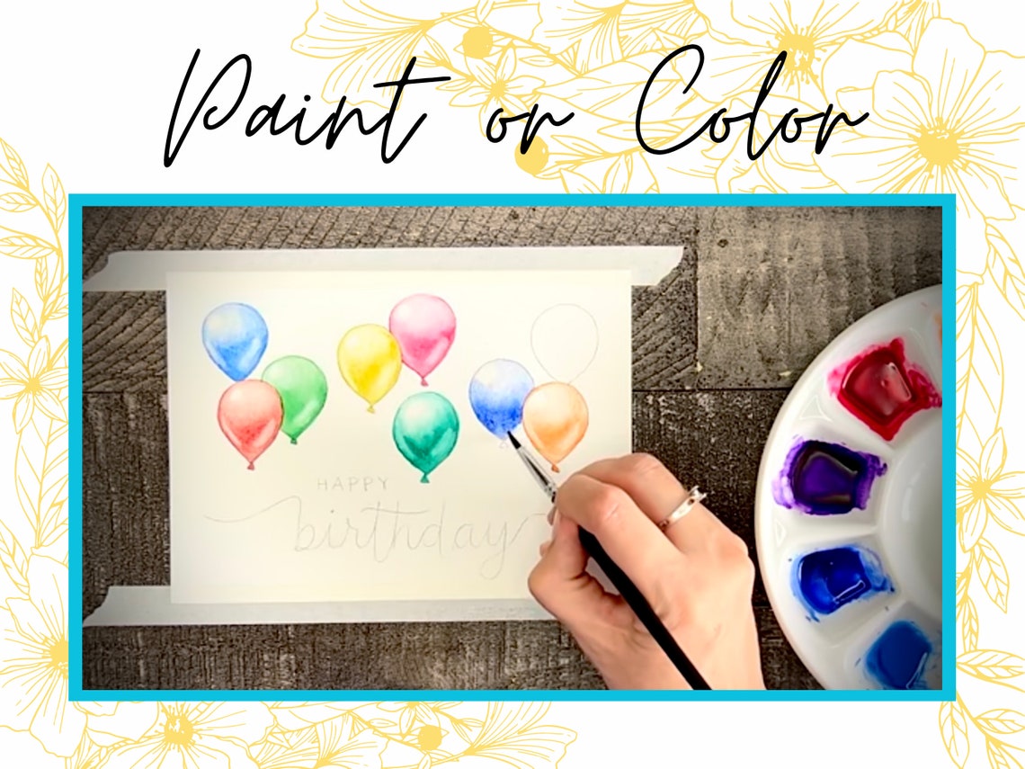 DIY Birthday Balloon Card 4x6 and 5x7 Traceable Outlines for Coloring ...