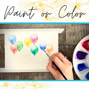DIY Birthday Balloon Card 4x6 and 5x7 Traceable Outlines for Coloring ...