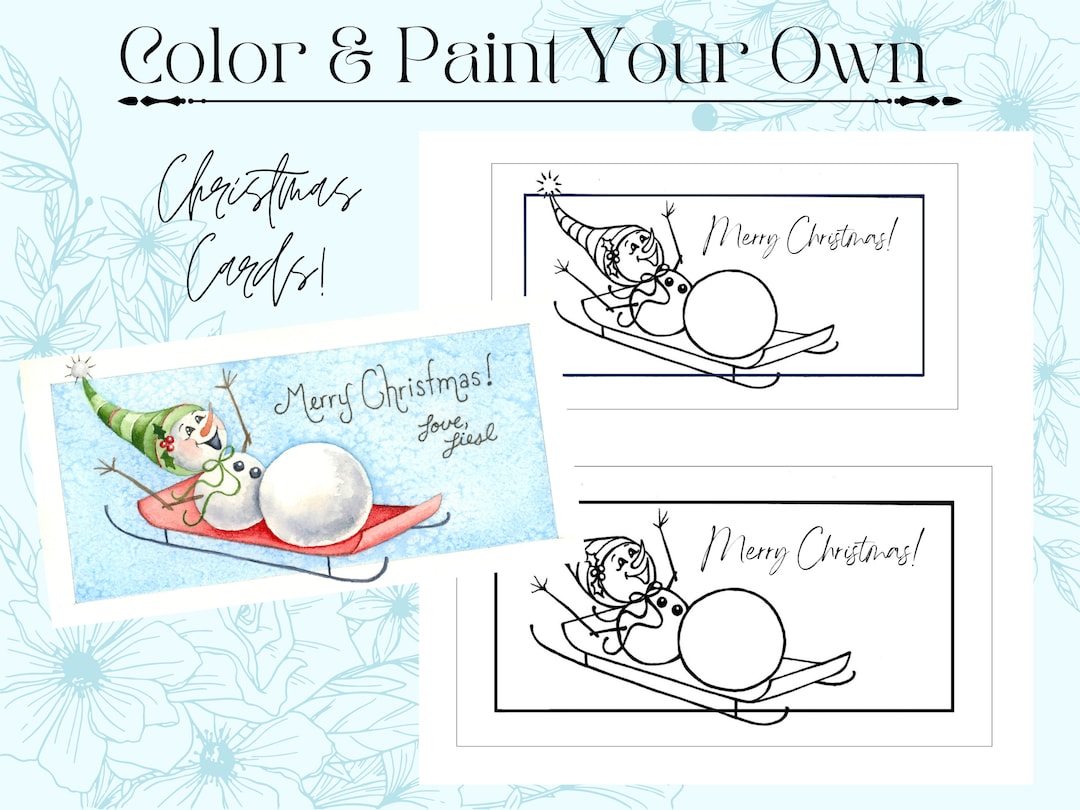 Snowman Christmas Card Printable, Traceable, PDF Outline for Coloring ...