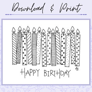 Candle Birthday Card Digital Printable Traceable Outline for Coloring ...