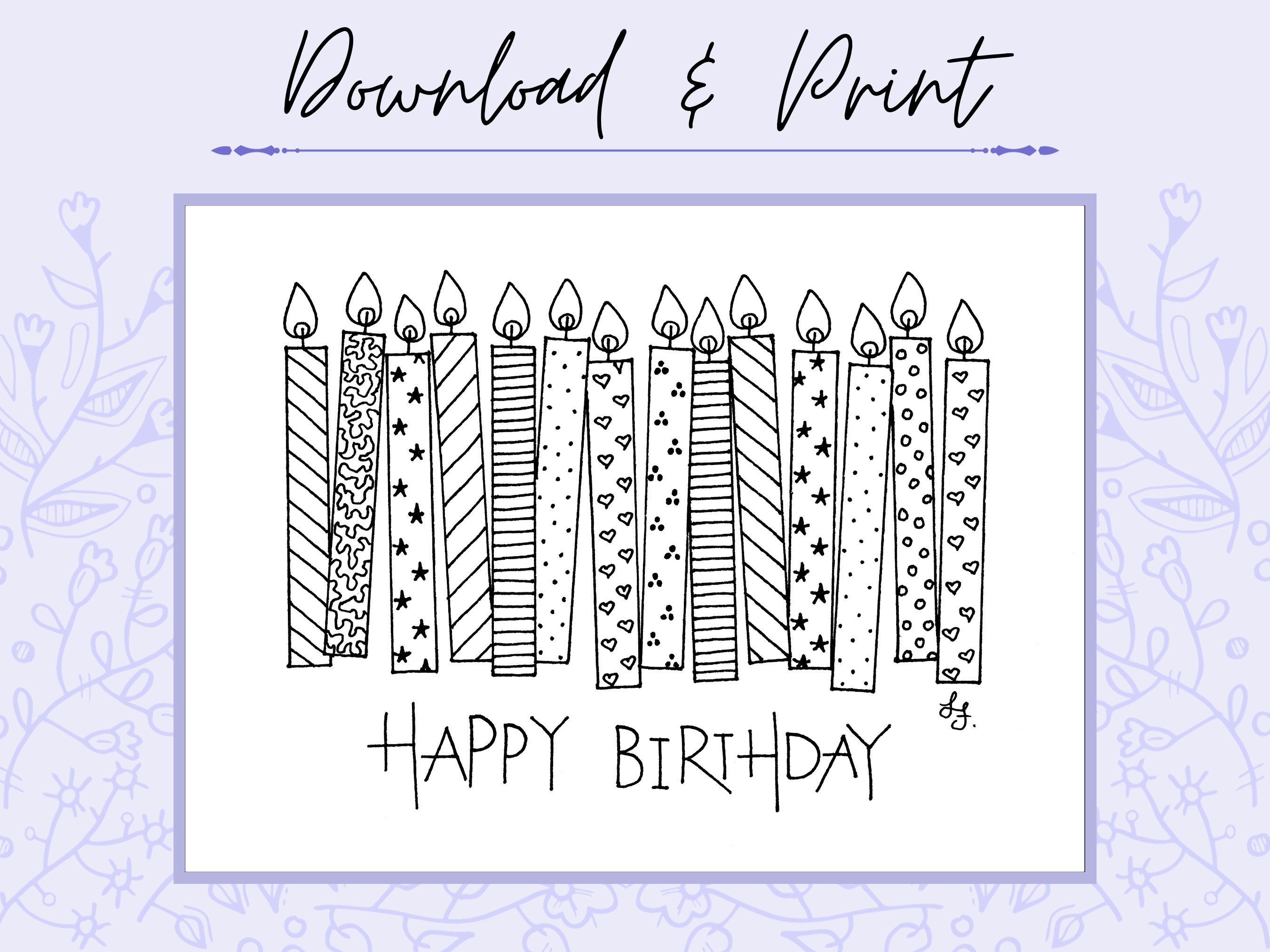 Candle Birthday Card Digital Printable Traceable Outline for Coloring ...