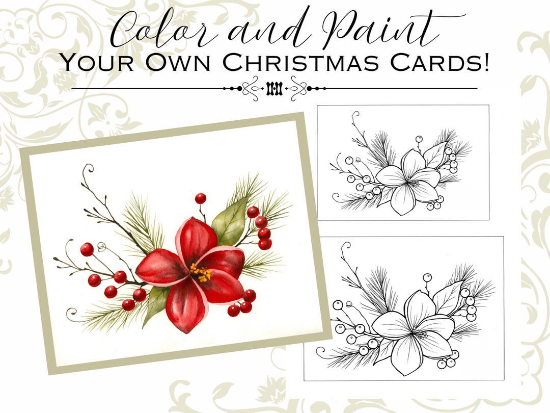 4x6 and 5x7 Christmas Flower Arrangement Card Size Outline/template for ...