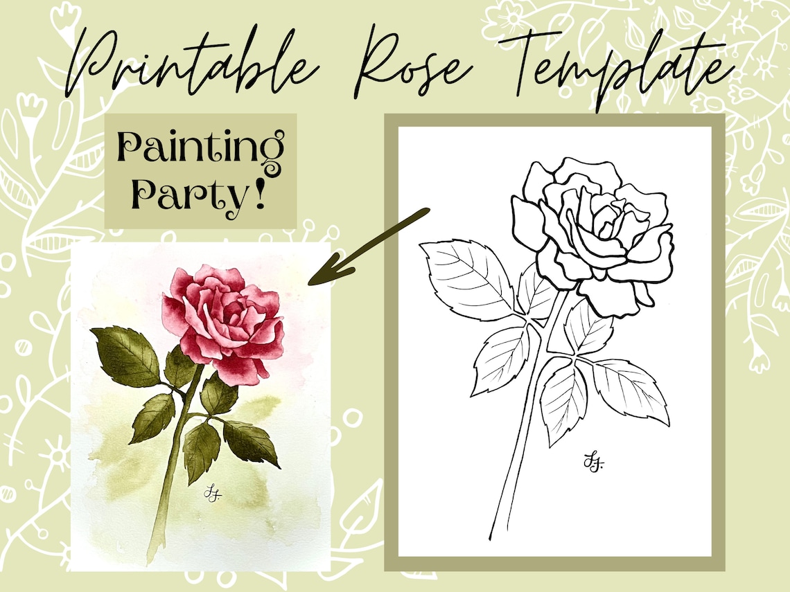Rose Flower Drawing Outline/template Color/paint (Download Now) - Etsy