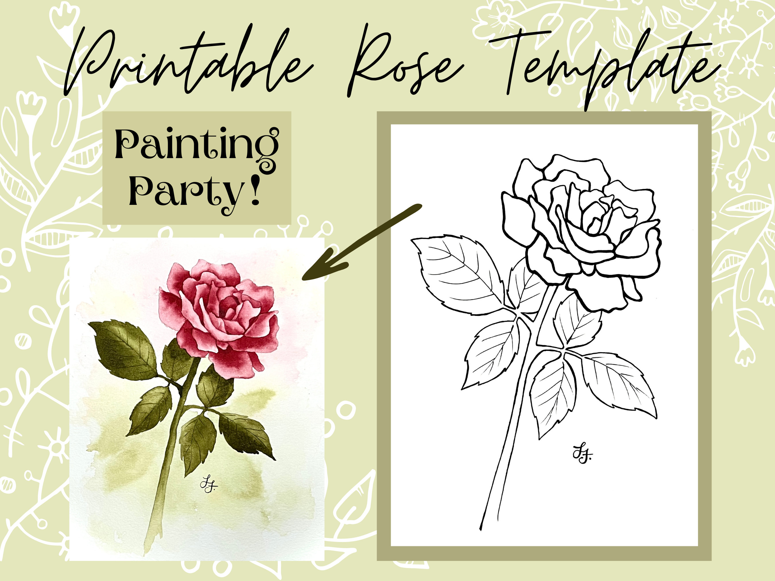 Rose Flower Drawing Outline/template Color/paint Download - Etsy Australia