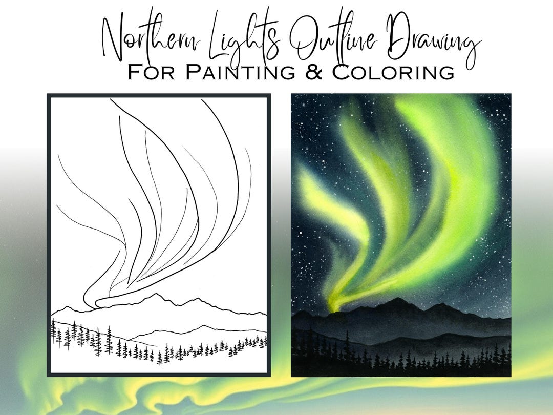 Northern Lights Aurora Borealis Drawing Outline PDF Digital Download ...