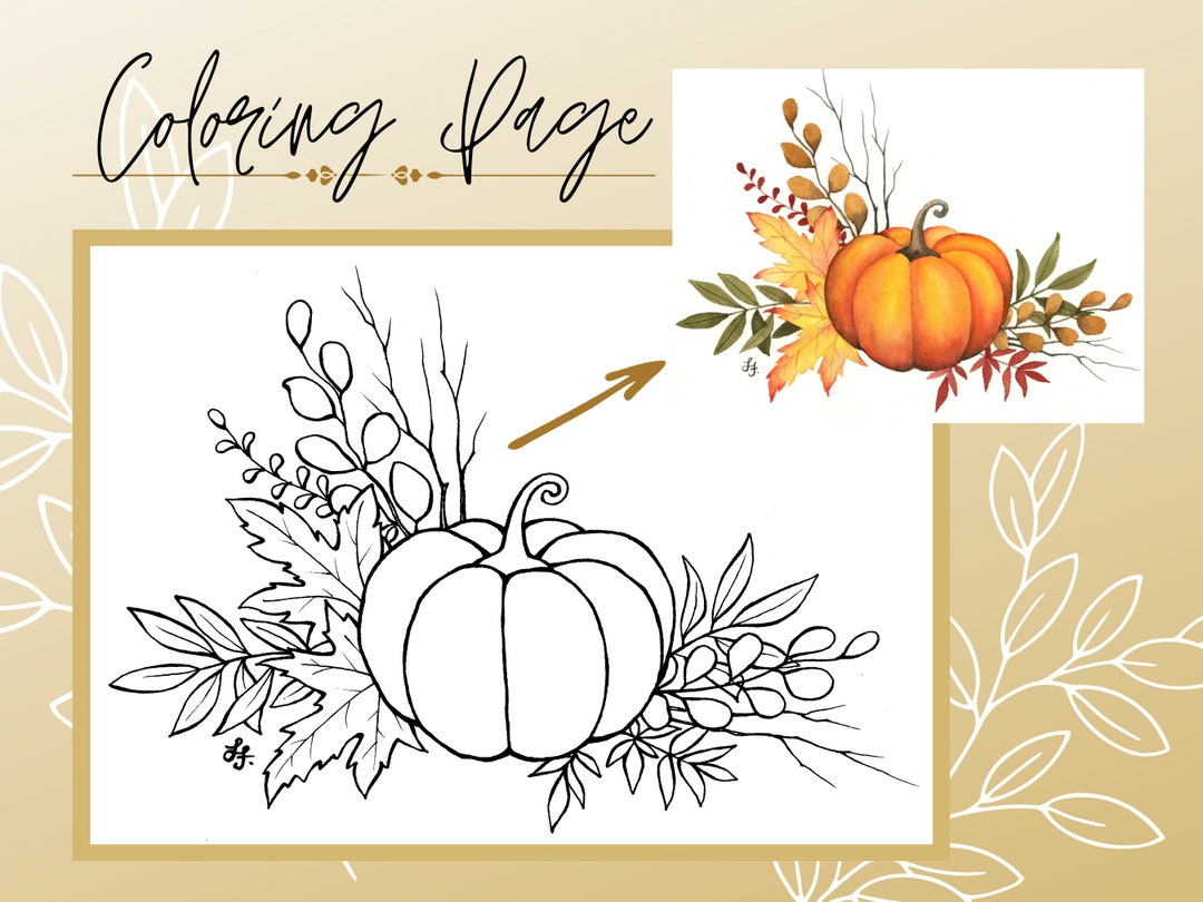 Autumn Fall Floral Pumpkin Digital Printable Traceable Template Outline ...