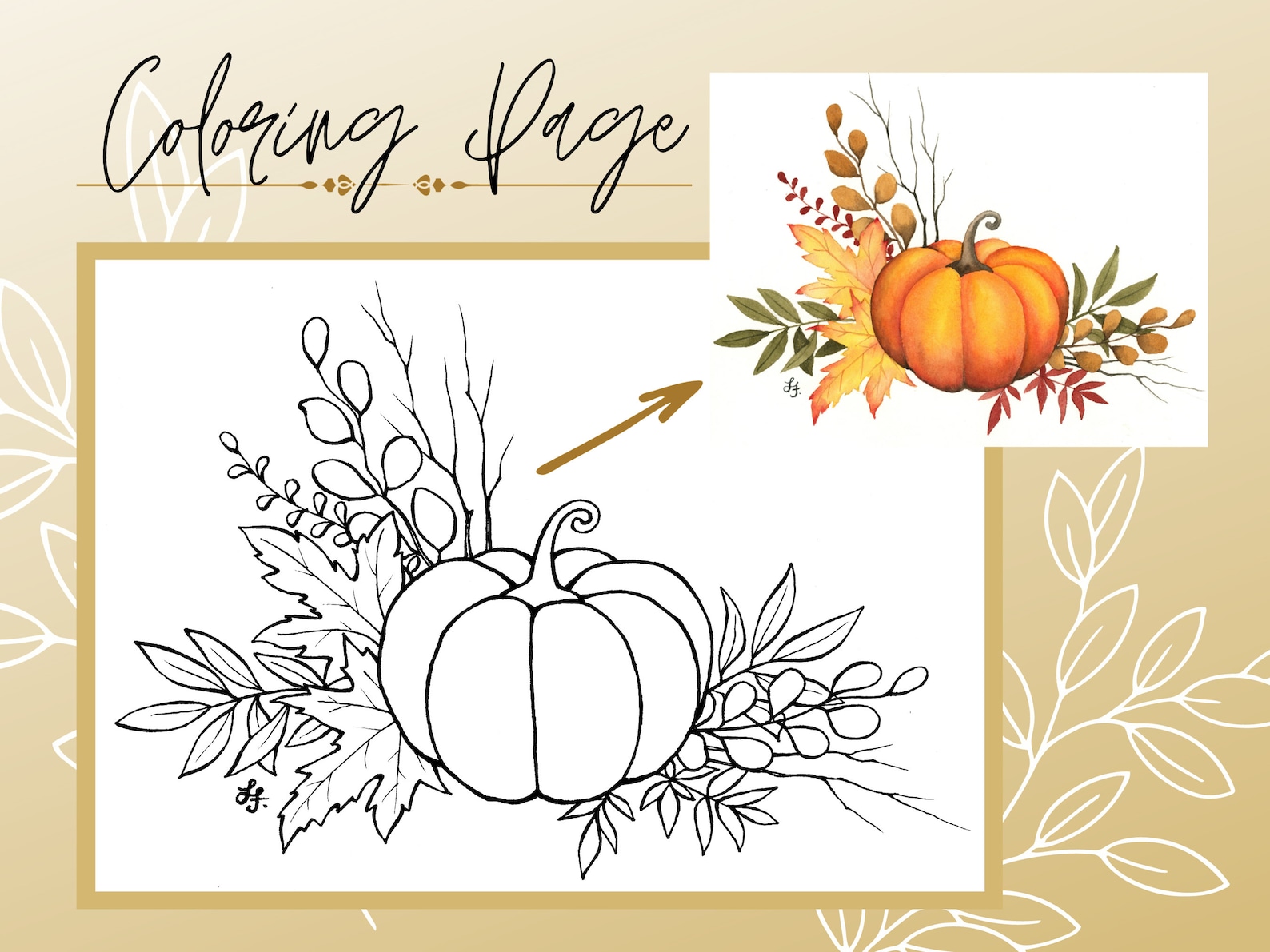 Autumn Fall Floral Pumpkin Digital Printable Traceable Template Outline ...