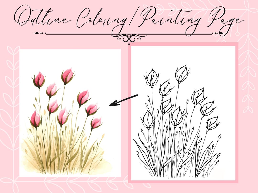 Flower Bud Rose Bud Drawing Digital PDF Outline Template Download for ...