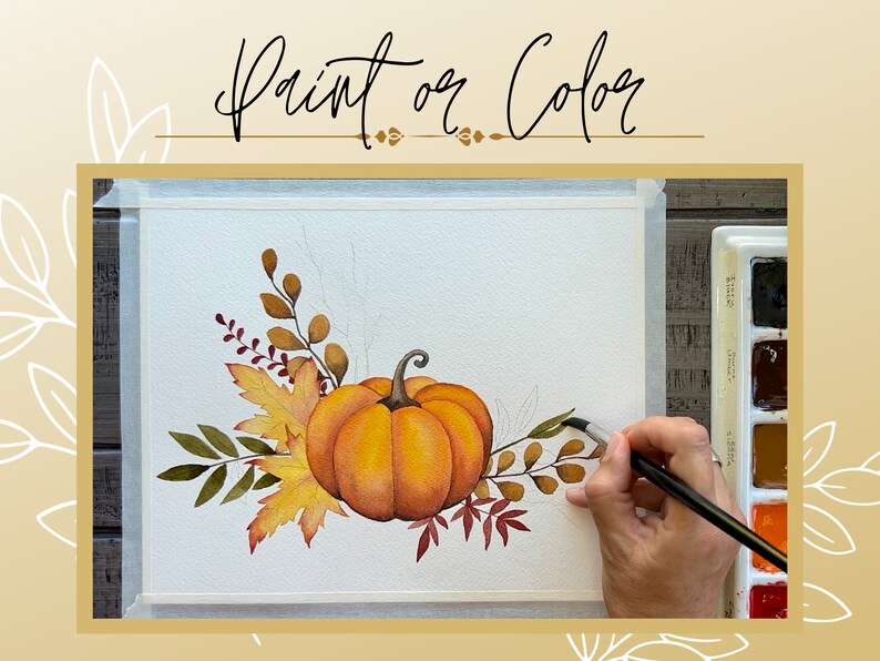 Autumn Fall Floral Pumpkin Digital Printable Traceable Template Outline ...