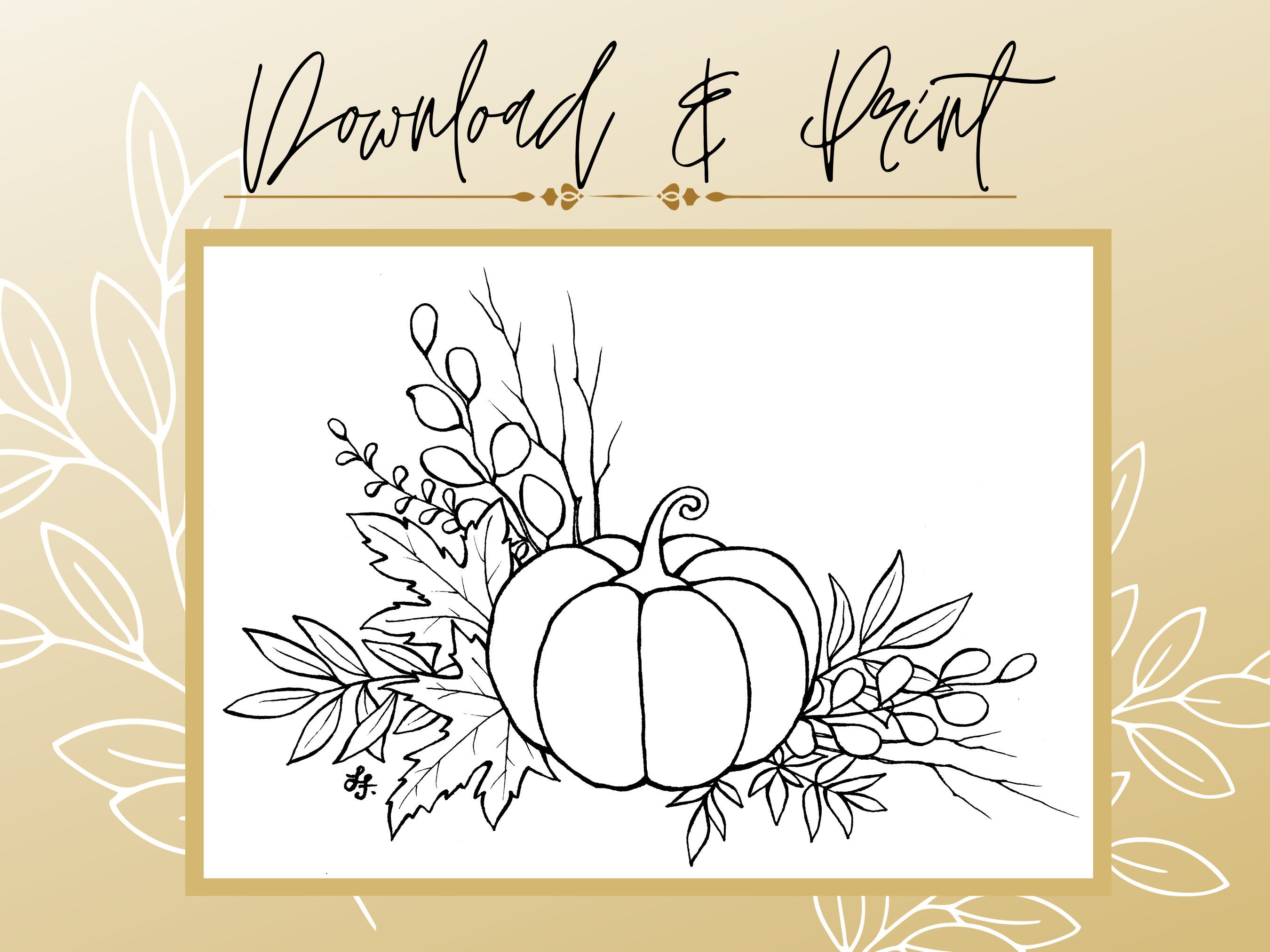 Autumn Fall Floral Pumpkin Digital Printable Traceable Template Outline ...