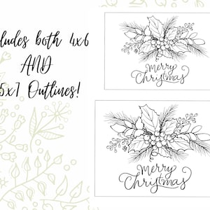 Christmas Card 4x6 AND 5x7 Drawing Outline DIY Digital PDF Download ...