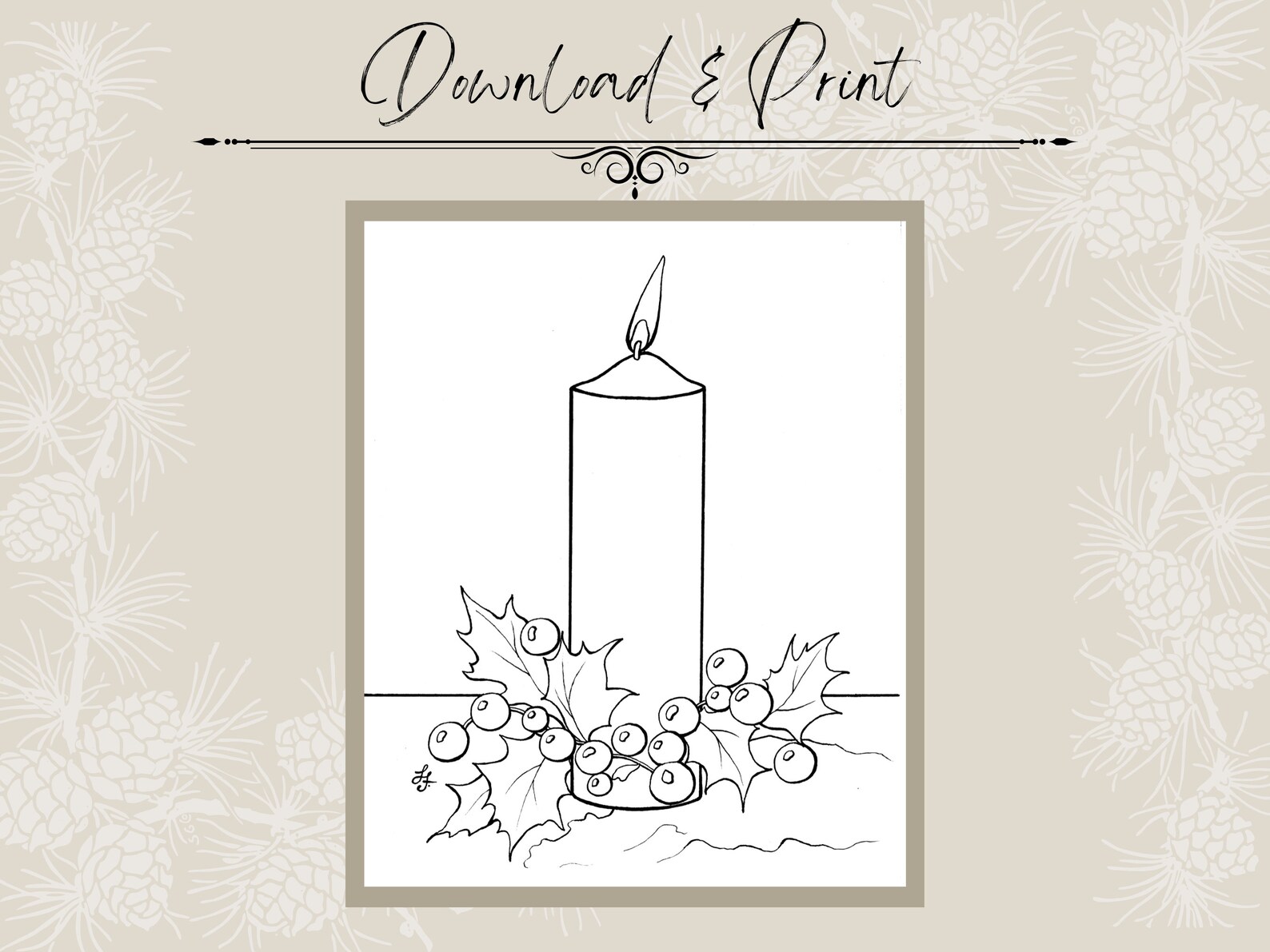 Christmas Candle, Berries, Holly Coloring/painting Page Outline ...