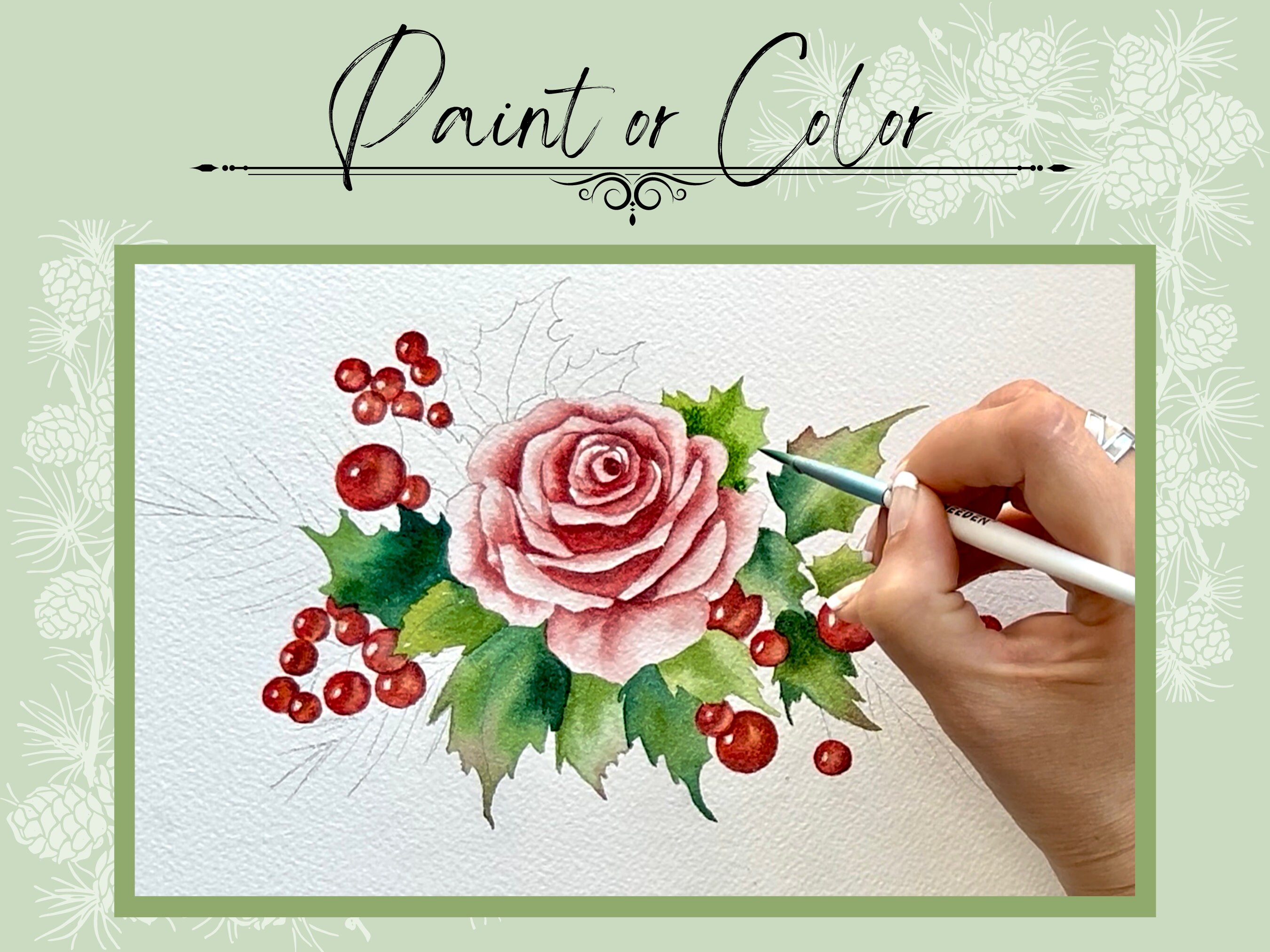 Rose Flower Berry Christmas Printable Traceable PDF Outline for ...