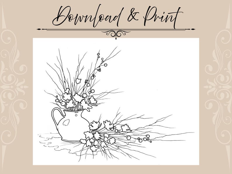 Autumn Clay Pot Arrangement Drawing Outline PDF Digital Download ...