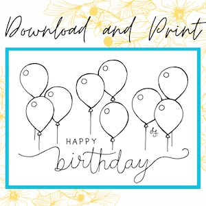 DIY Birthday Balloon Card 4x6 and 5x7 Traceable Outlines for Coloring ...