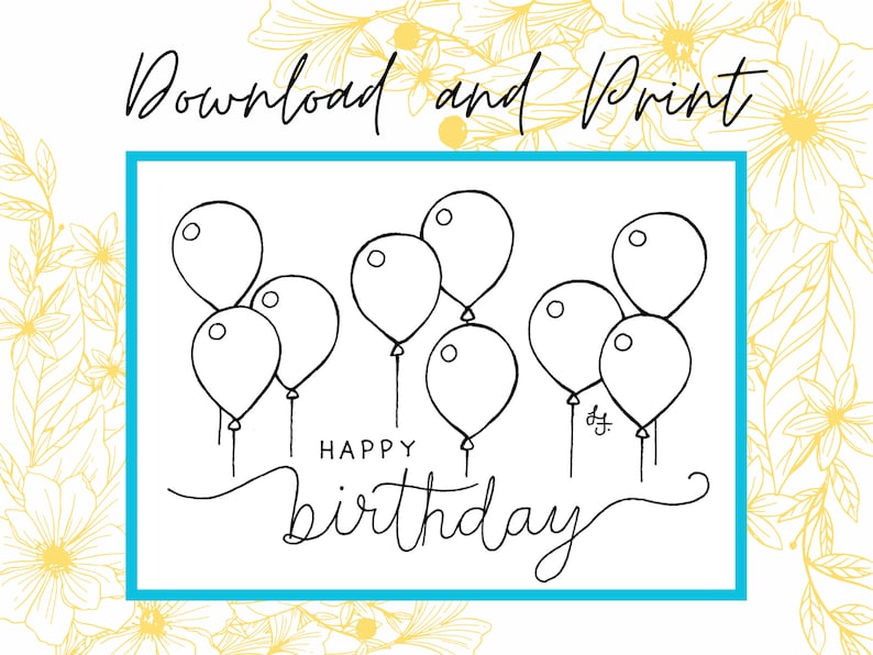 DIY Birthday Balloon Card 4x6 and 5x7 Traceable Outlines for Coloring ...