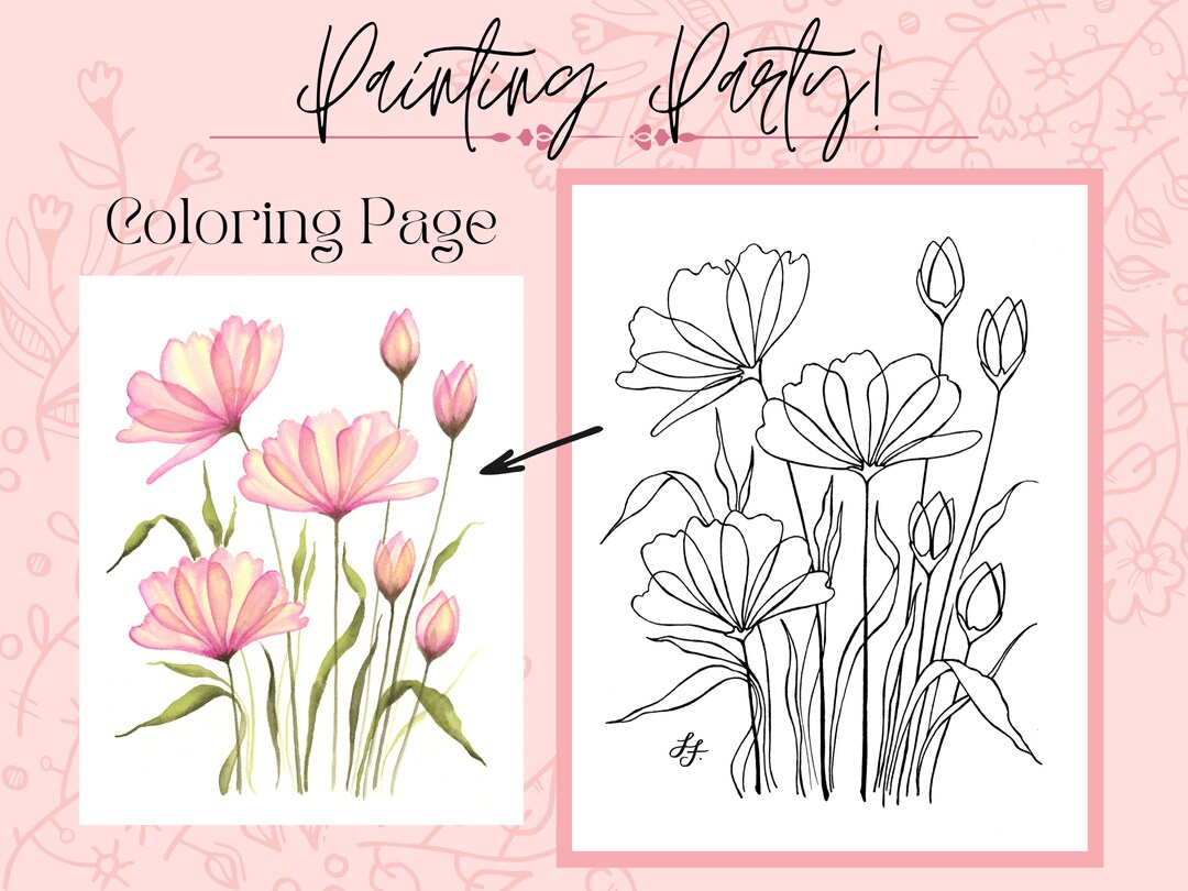 Transparent Flower Drawing Outline PDF Digital Download Coloring Page ...