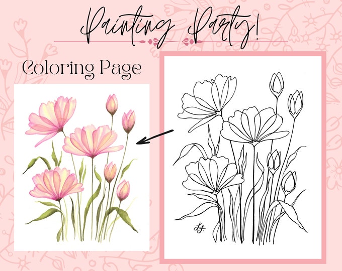 Transparent Flower Drawing Outline PDF Digital Download Coloring Page ...