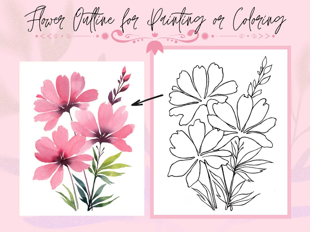3 Loose Pretty Flowers Pencil Drawing Outline Template PDF Digital ...