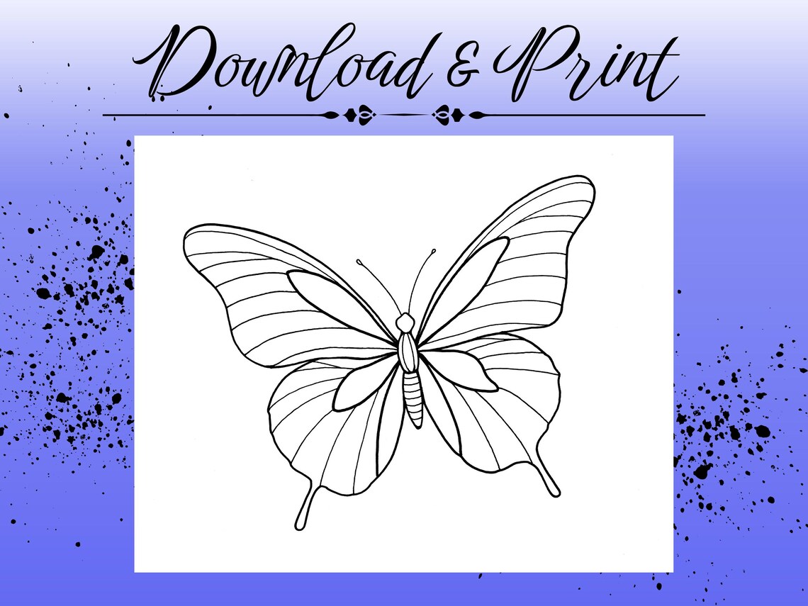 Metallic Butterfly Drawing Outline Template PDF Digital Printable ...