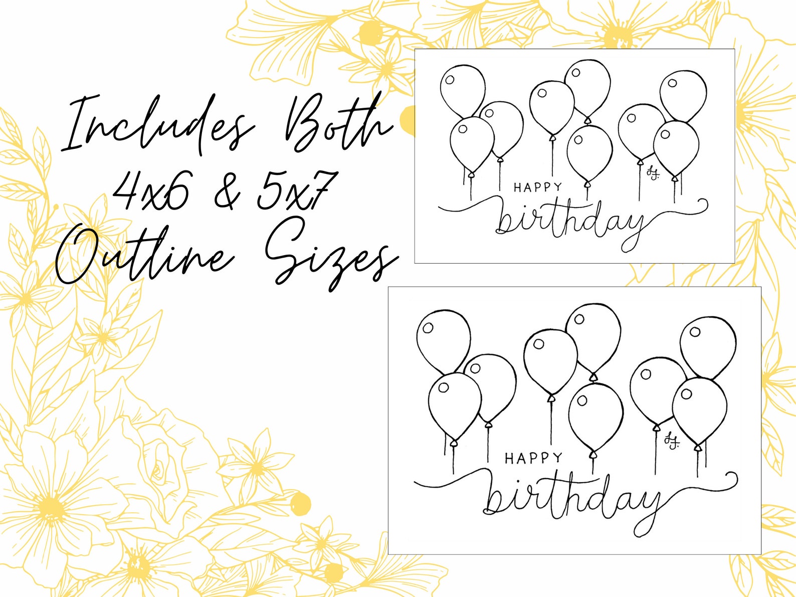 DIY Birthday Balloon Card 4x6 and 5x7 Traceable Outlines for Coloring ...