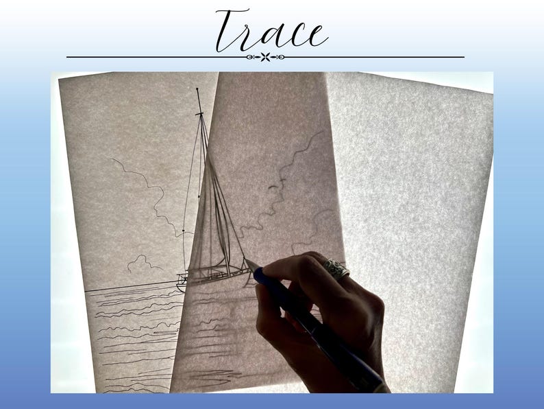 Boat/ocean Seascape Landscape Outline Drawing PDF Digital Download ...